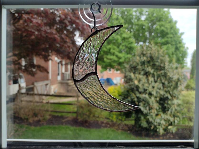 Stained Glass Moon Suncatcher, Crescent Moon, Iridescent Moon | Stained ...